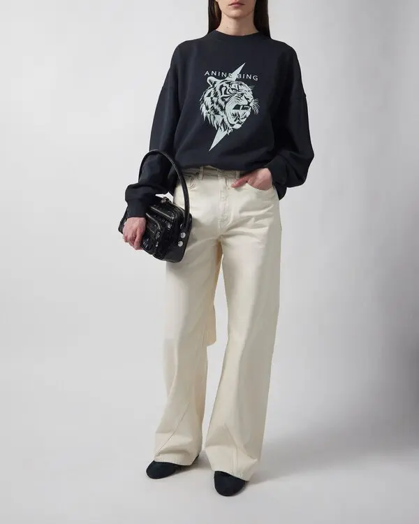 ANINE BING Miles Tiger Graphic Oversized Cotton Fleece Sweatshirt