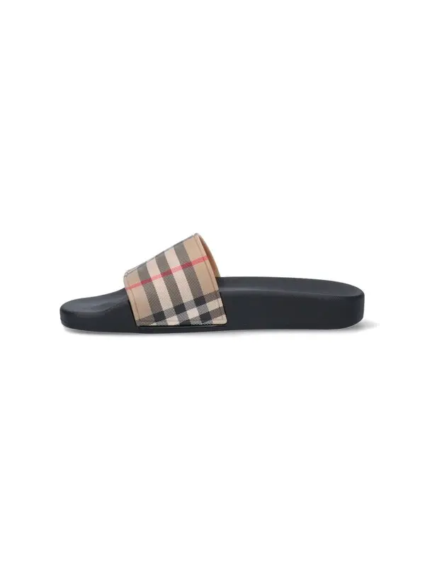 Burberry Check Pattern Slides - Beige