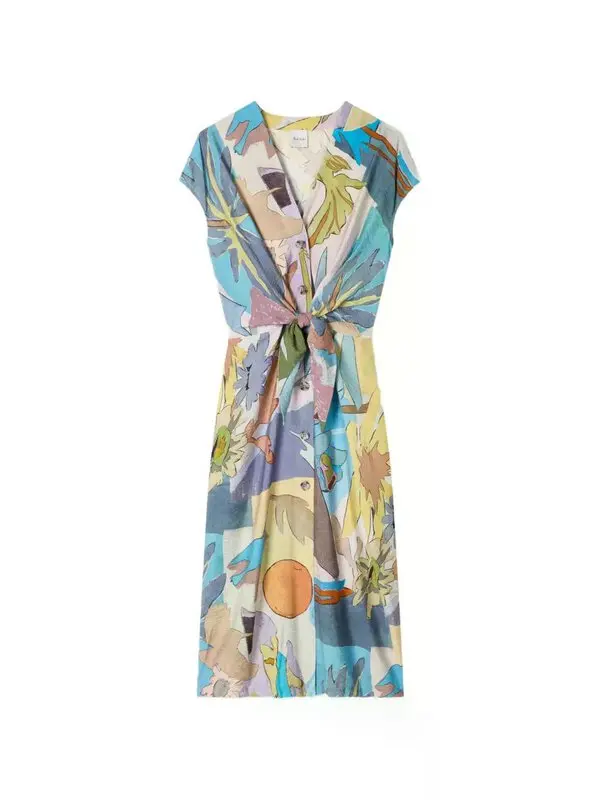Paul Smith River Collage Graphic-print Tie-front Dress - Neutrals