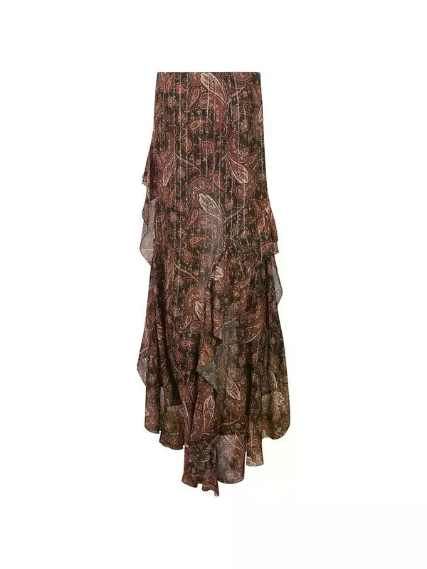 Andamane Paisley Print Ruffled Maxi Skirt