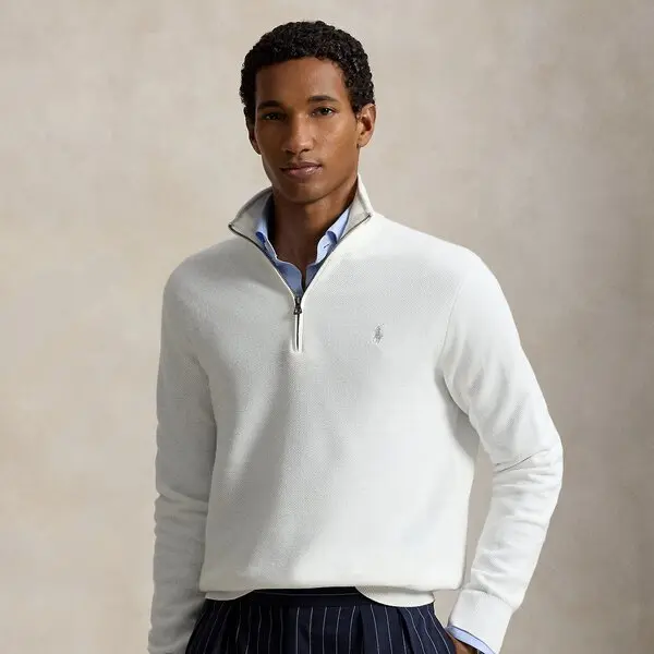 Ralph Lauren Mesh-knit Cotton Quarter-zip Sweater - Deckwash White