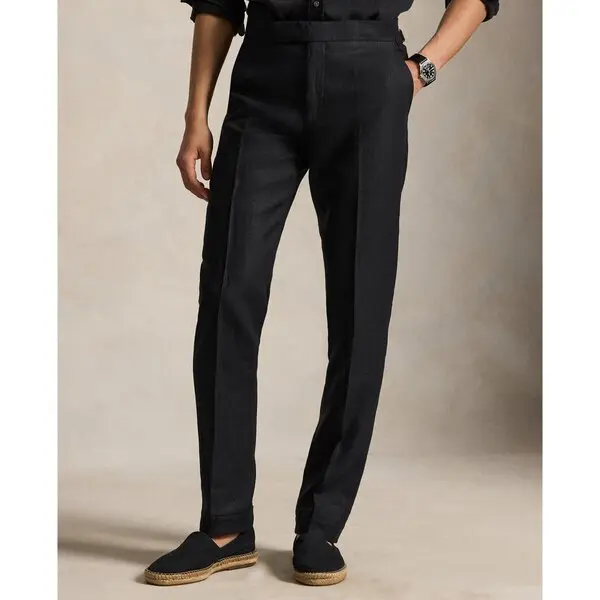 Ralph Lauren Linen Flat-front Trousers - Black