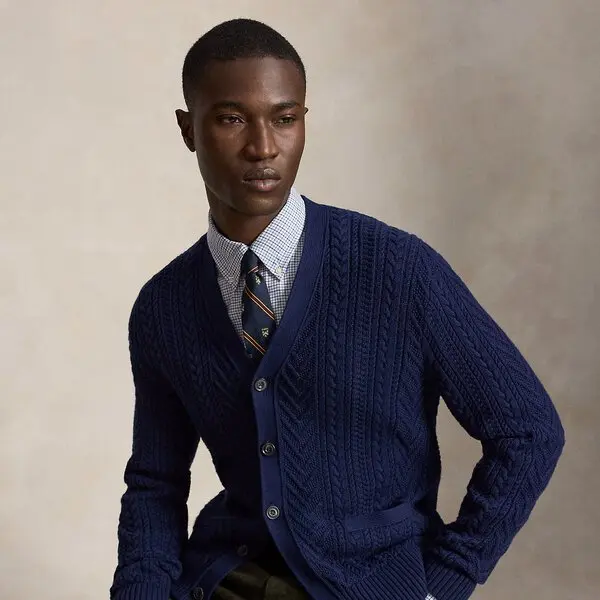 Ralph Lauren Aran-knit Cotton Cardigan - Newport Navy
