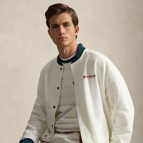 Ralph Lauren Relaxed Fit Fleece Baseball Jacket - White