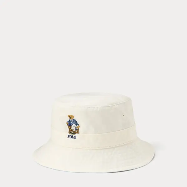 Ralph Lauren Polo Bear Twill Bucket Hat - Deckwash White W/newport
