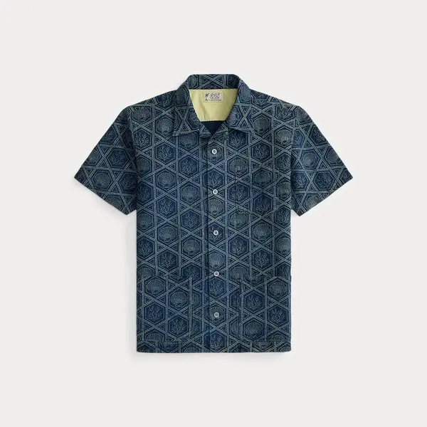Ralph Lauren Indigo Shell-print Linen-cotton Shirt