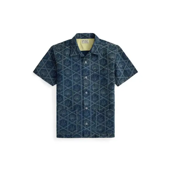 Ralph Lauren Indigo Shell-print Linen-cotton Shirt