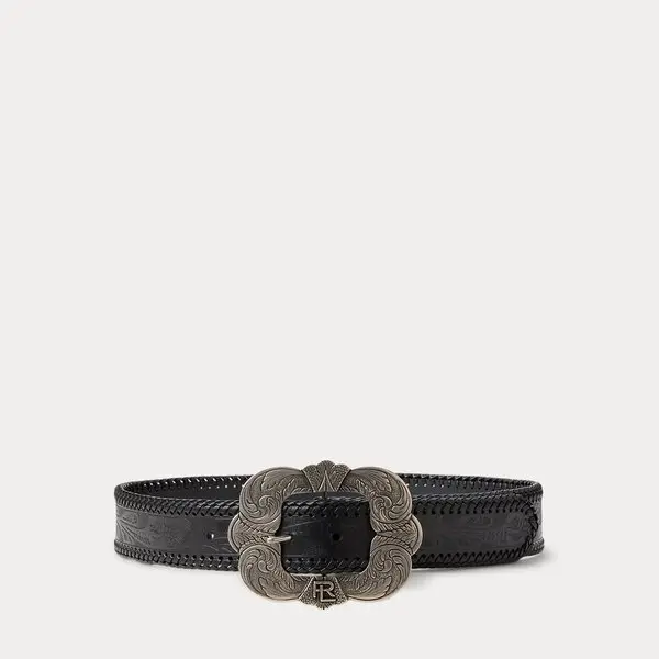 Ralph Lauren Tooled-buckle Embossed Vachetta Belt - Black