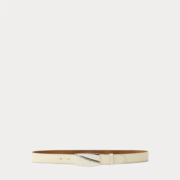Ralph Lauren Abstract-plaque-buckle Leather Belt - Lux Cream