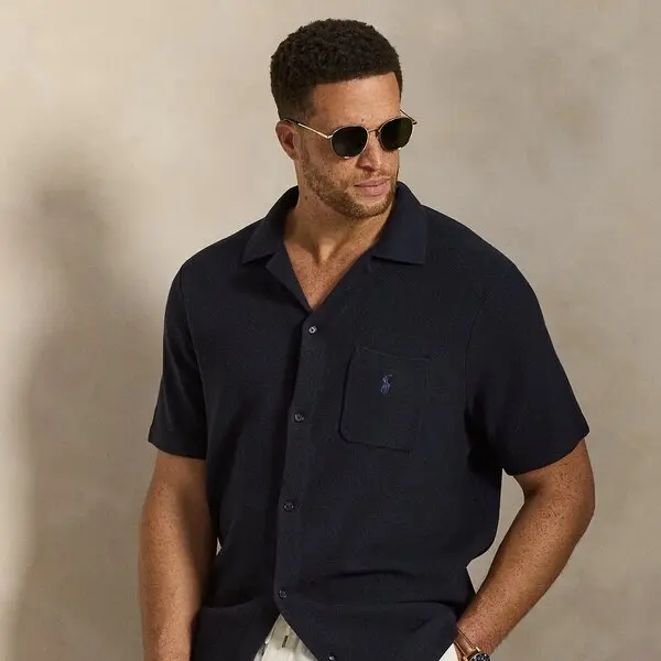 Ralph Lauren Mesh-knit Cotton Short-sleeve Cardigan - Navy Heather