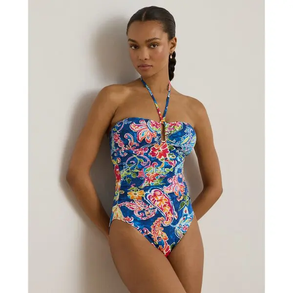Ralph Lauren Paisley Ring-front Bandeau One-piece