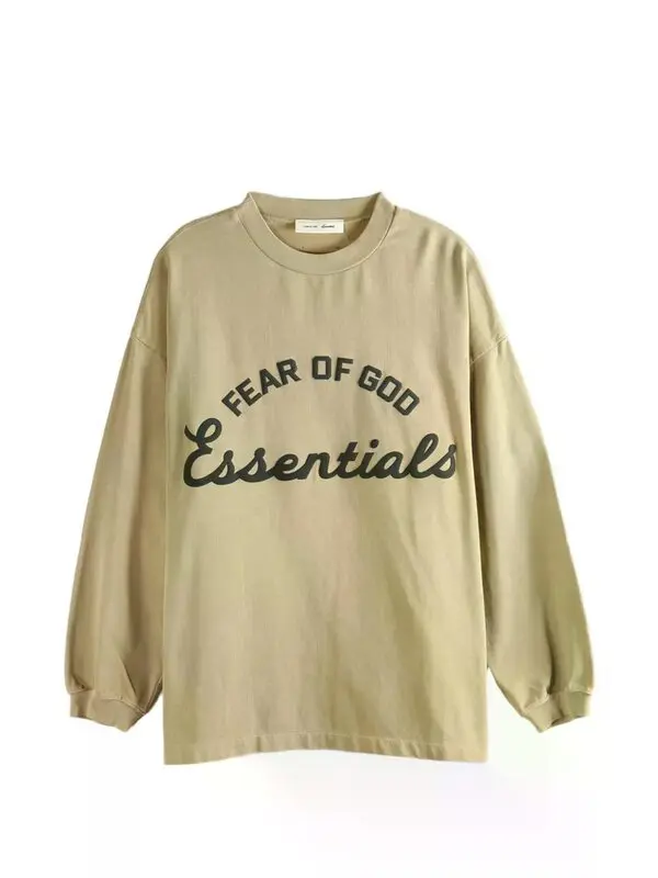 Fear Of God Long Sleeve Cotton T-shirt With Logo Print - Neutrals