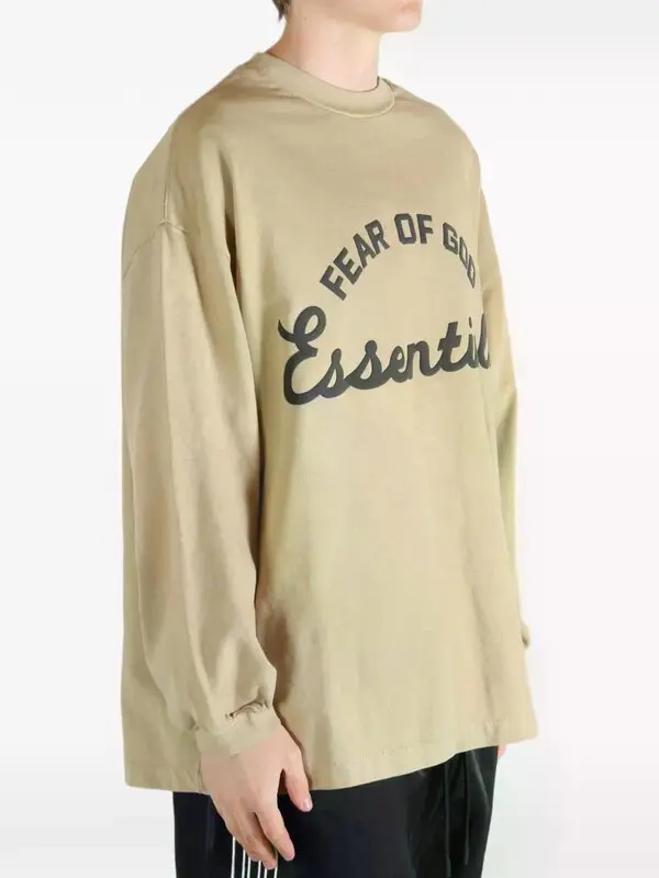 Fear Of God Long Sleeve Cotton T-shirt With Logo Print - Neutrals