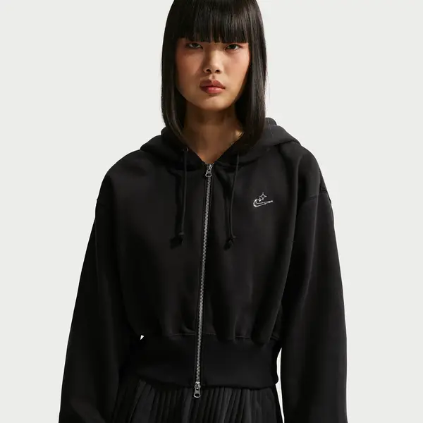 Nike Phoenix Fleece Loose Cropped Full-zip Hoodie - Black