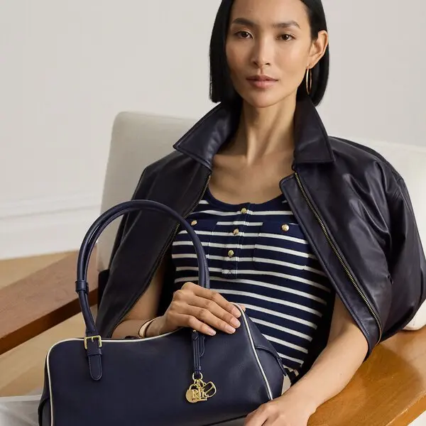 Ralph Lauren Leather Large Marcy Zip Satchel - Refined Navy/soft White