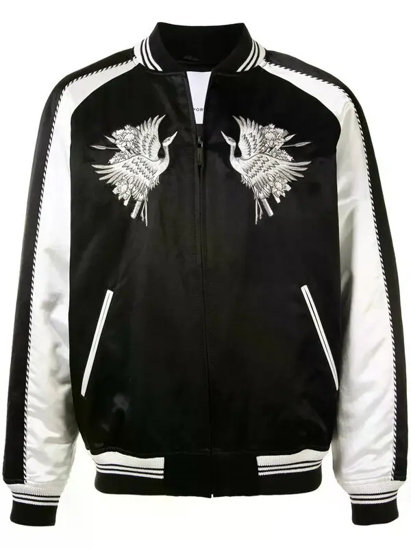 PORTS V Animal-appliqué Satin Bomber Jacket - Black