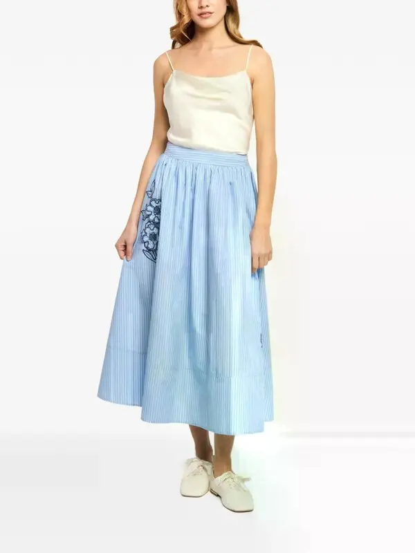 Cinq À Sept Matilda Floral-embroidered Striped Skirt