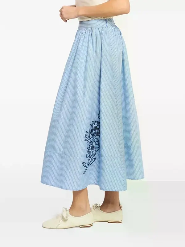 Cinq À Sept Matilda Floral-embroidered Striped Skirt