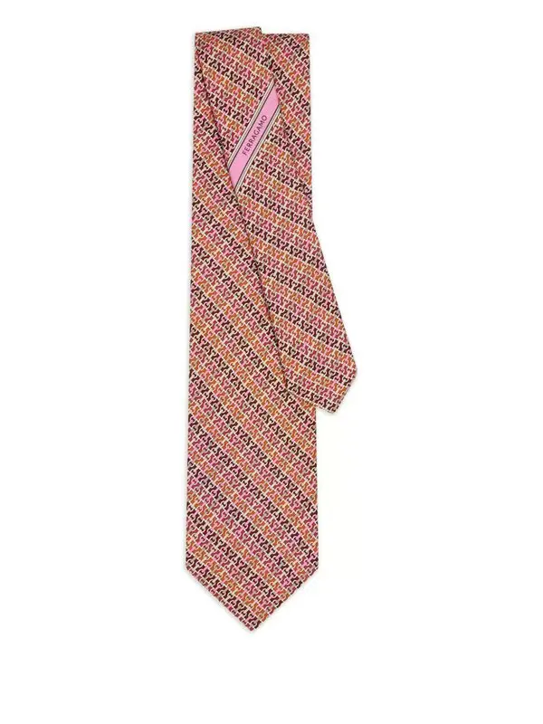 FERRAGAMO Gancini-print Silk Tie - Orange
