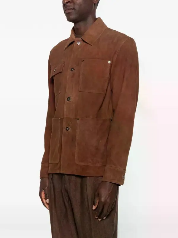 PAOLO PECORA Suede Multi-pocket Coat - Brown
