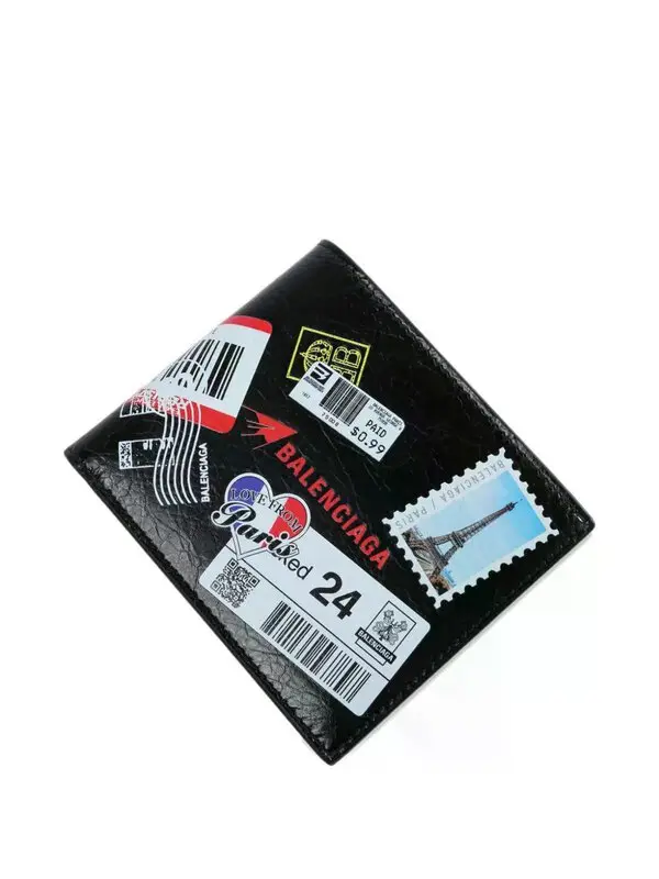 Balenciaga Stamp-print Crinkled-leather Wallet
