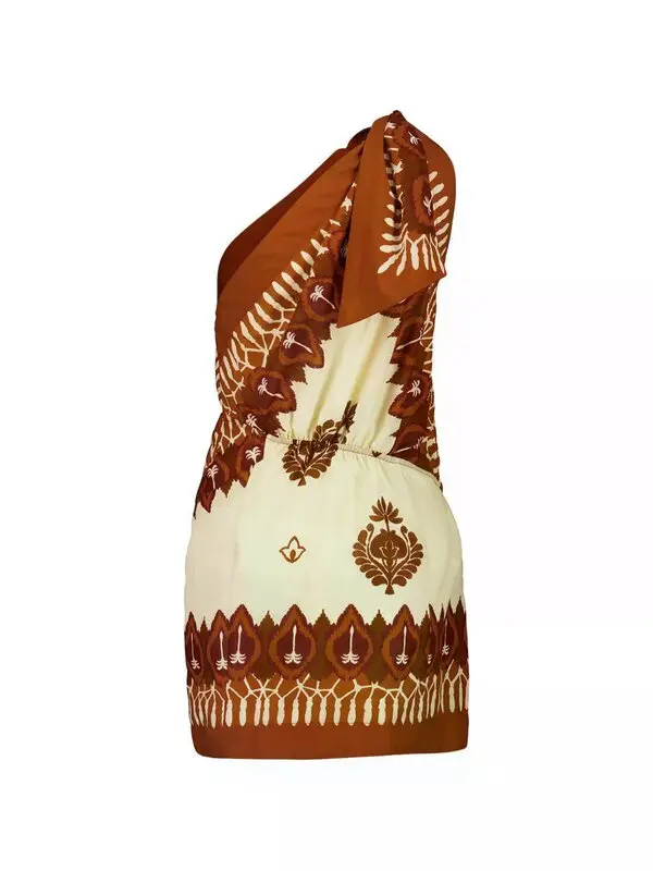 Johanna Ortiz Sun Traveller One-shoulder Printed Mini Dress - Brown