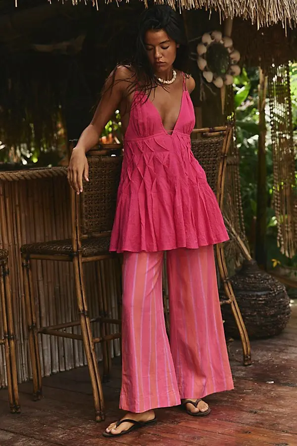Free People Saltwater Wave Mini Dress - Pink Peacock