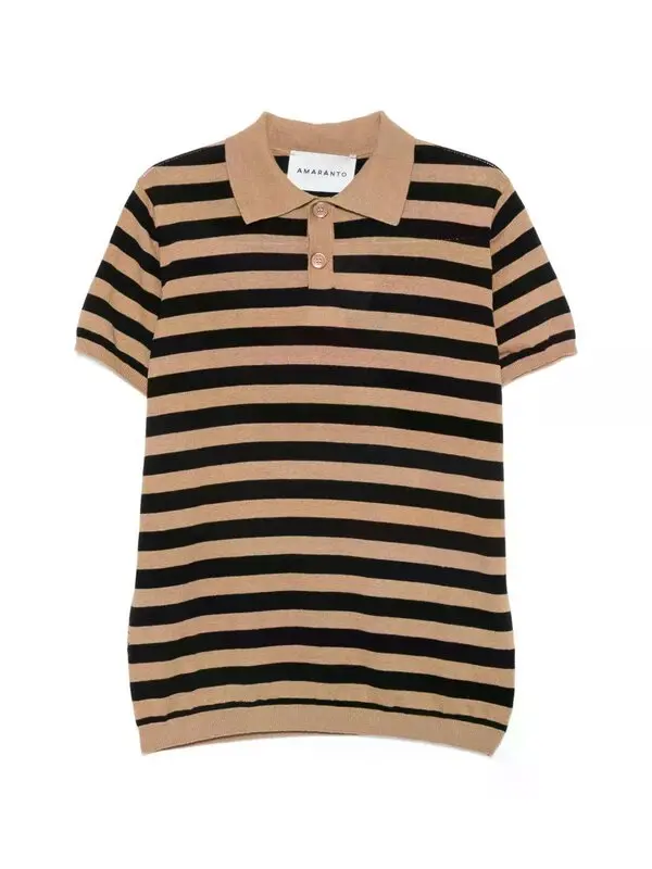 AMARANTO Striped Short-sleeve Polo Shirt