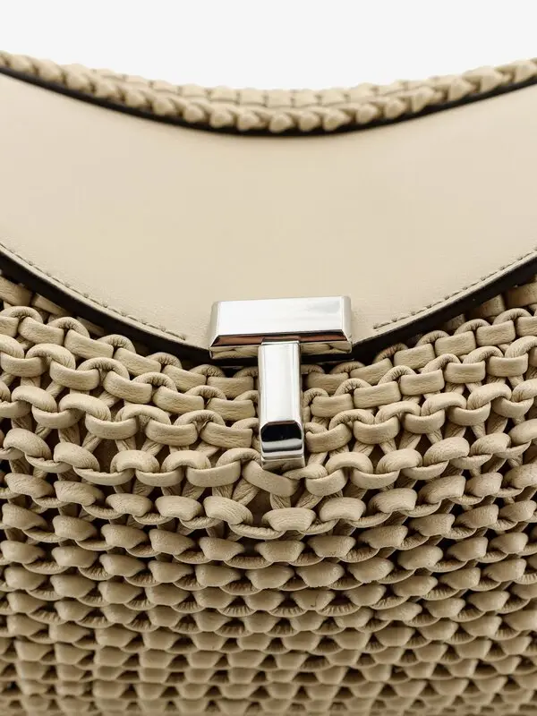 TOTEME T-lock Woven Leather Clutch - Beige