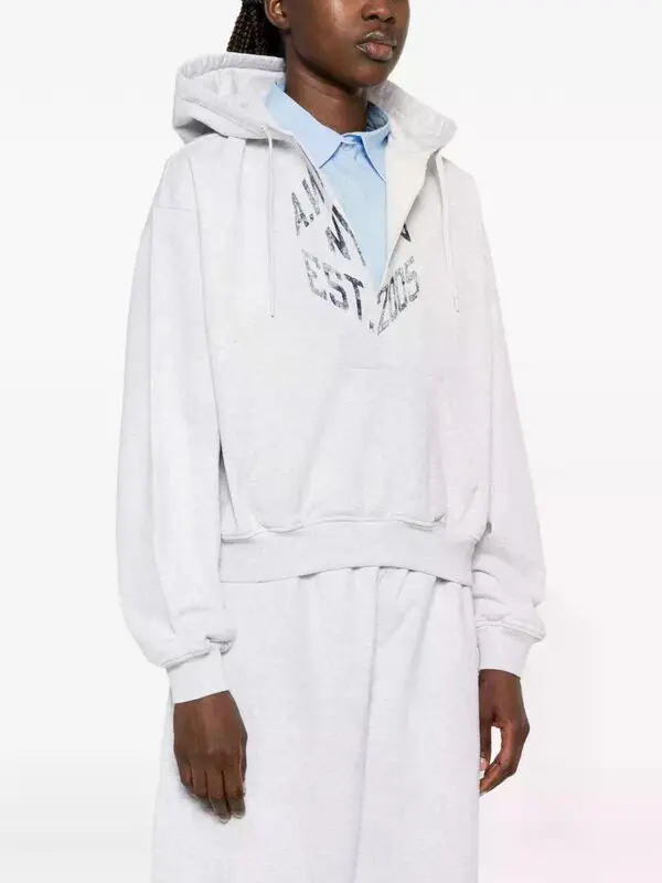 Alexander Wang Logo-print Cropped Hoodie - Grey