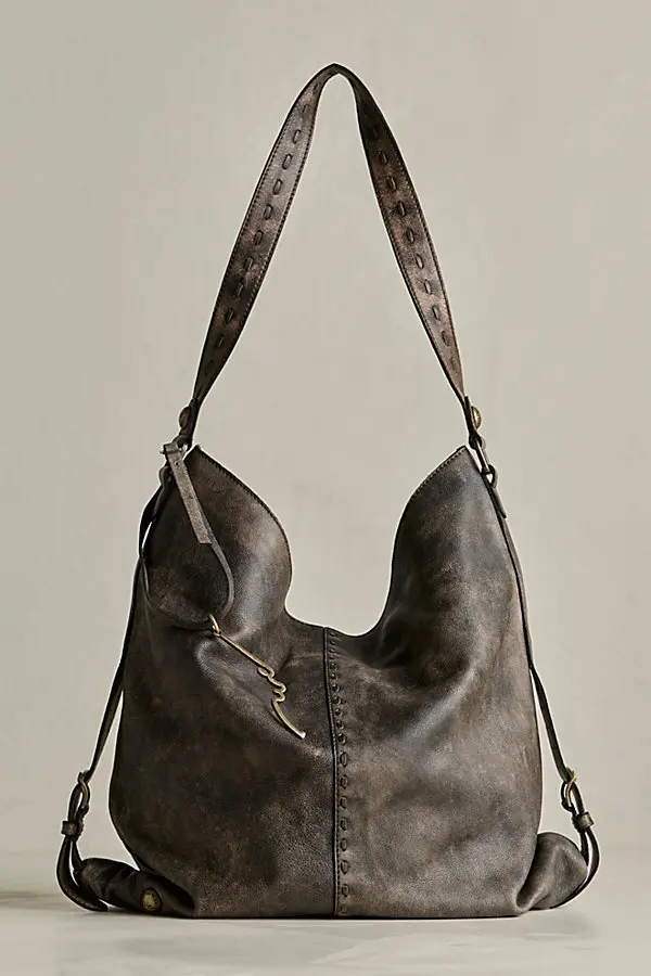 Free People We The Free Dallas Leather Tote Bag - Black Distressed