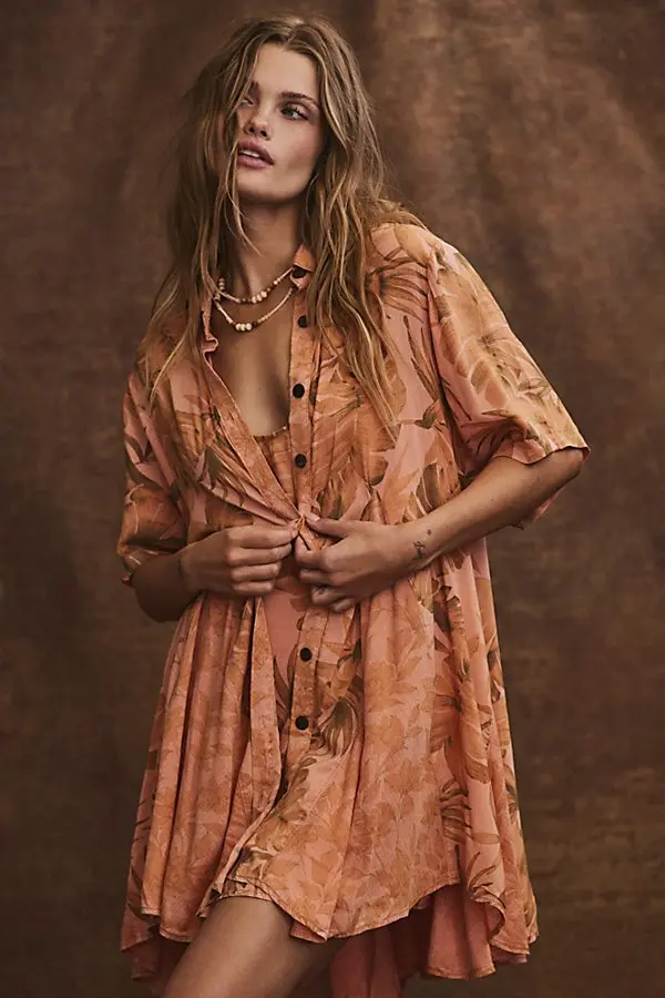 Free People Bahama Bliss Mini Shirtdress Set - Terracotta/shrimp