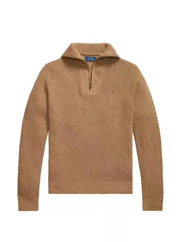 Polo Ralph Lauren Waffle-knit Quarter-zip Sweater - Brown