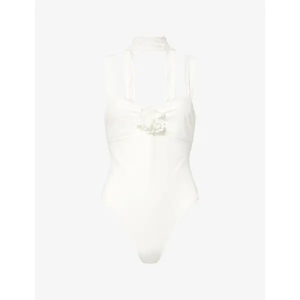 AWAY THAT DAY Lace Scarf Barbuda Woven Swimsuit - Bridal White