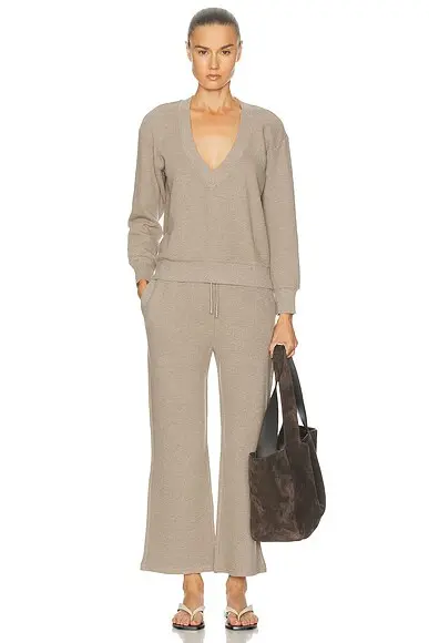NEGATIVE UNDERWEAR Waffle Knit Deep V Pullover - Mink