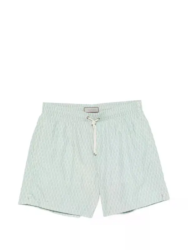 Canali Geometric-print Drawstring Swim Shorts - Green