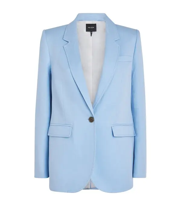 ME+EM Italian Linen-blend Twill Blazer - Blue