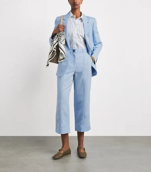 ME+EM Straight Cropped Linen-blend Trousers - Blue