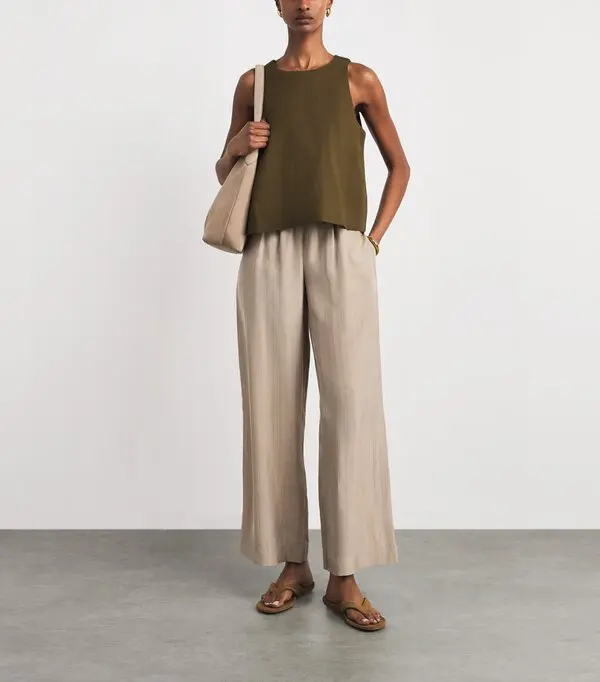 ME+EM Linen-blend Creaseless Shell Top - Green