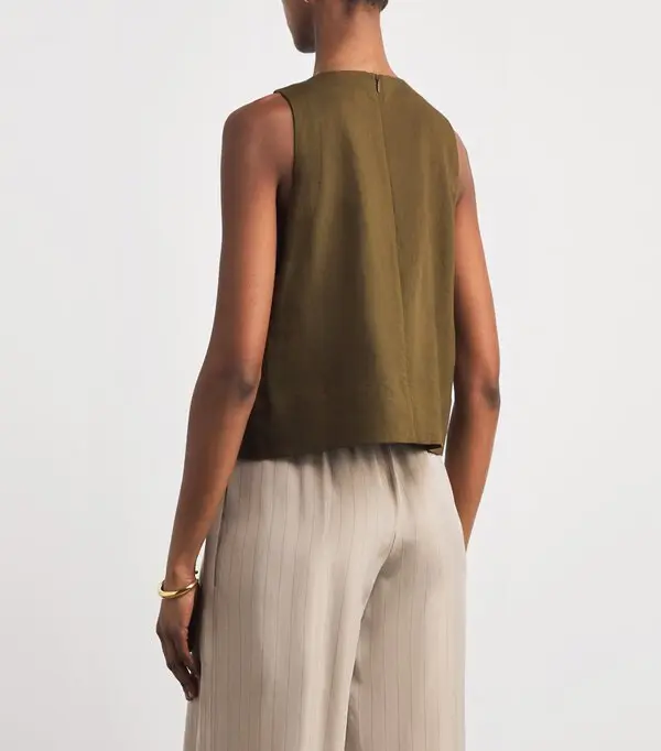 ME+EM Linen-blend Creaseless Shell Top - Green