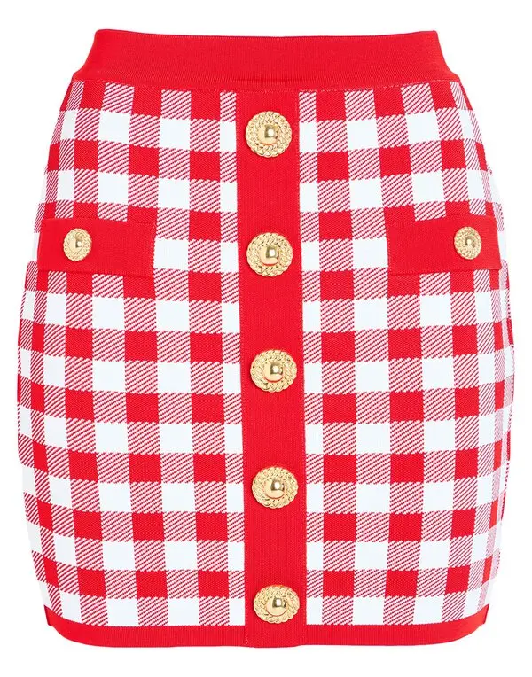Balmain Checked Jacquard-knit Mini Skirt - Red