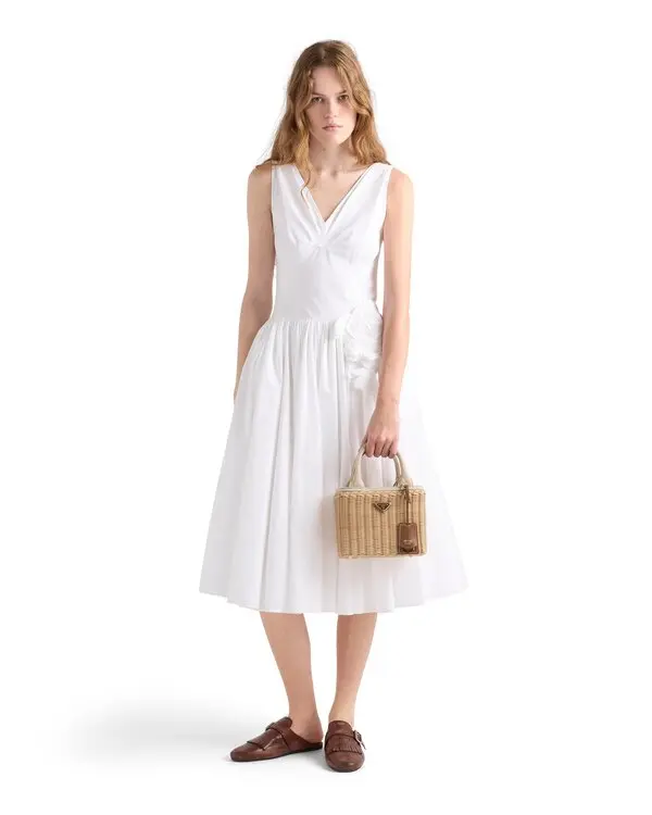 Prada Wicker And Canvas Tote Bag - Tan