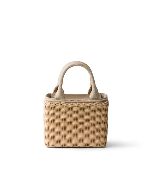 Prada Wicker And Canvas Tote Bag - Tan