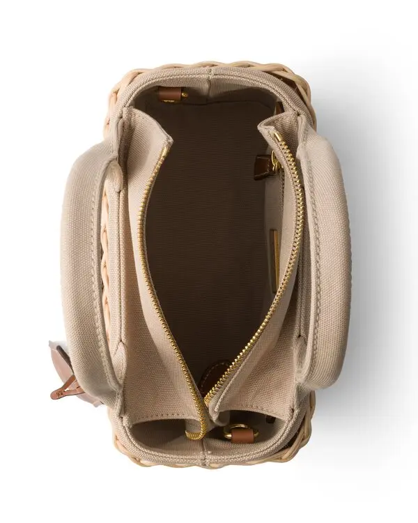 Prada Wicker And Canvas Tote Bag - Tan