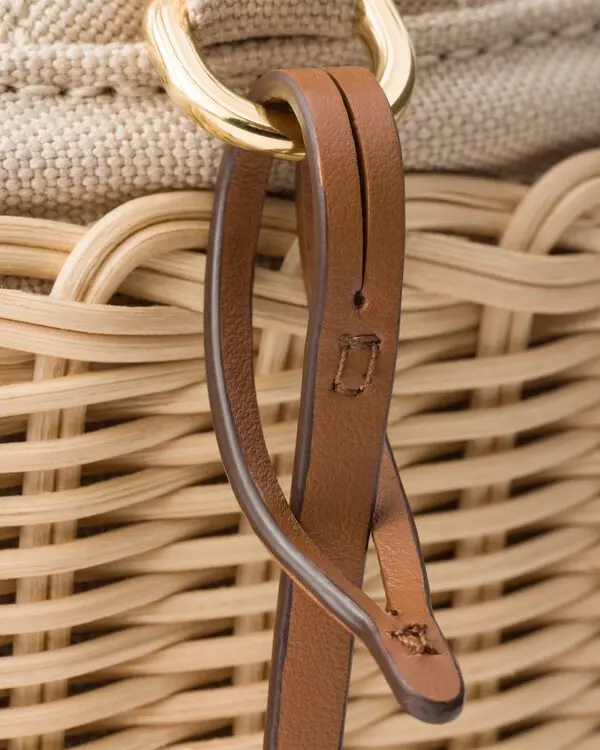 Prada Wicker And Canvas Tote Bag - Tan