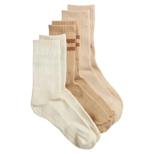 HIGH HEEL JUNGLE BY KATHRYN EISMAN Varsity Grip Socks Three Pack - Brown