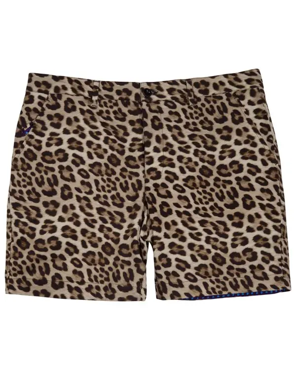 LORDS OF HARLECH Edward Leopard Flat Front Short - Brown