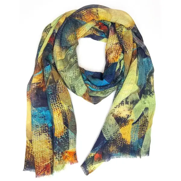 ALIE STREET LONDON Mariselle Silk Wool Scarf Azure Muse - Blue