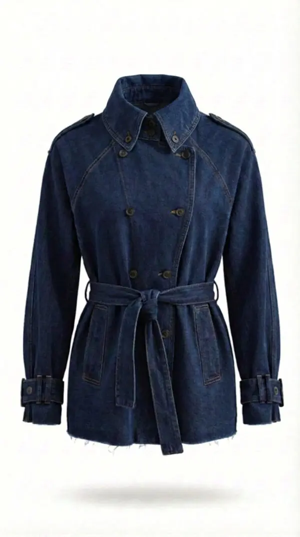 GOC DENIM Denim Belted Short Trench Jacket