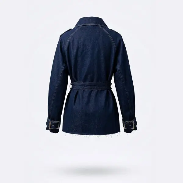 GOC DENIM Göç Denim Belted Short Trench Jacket - Blue